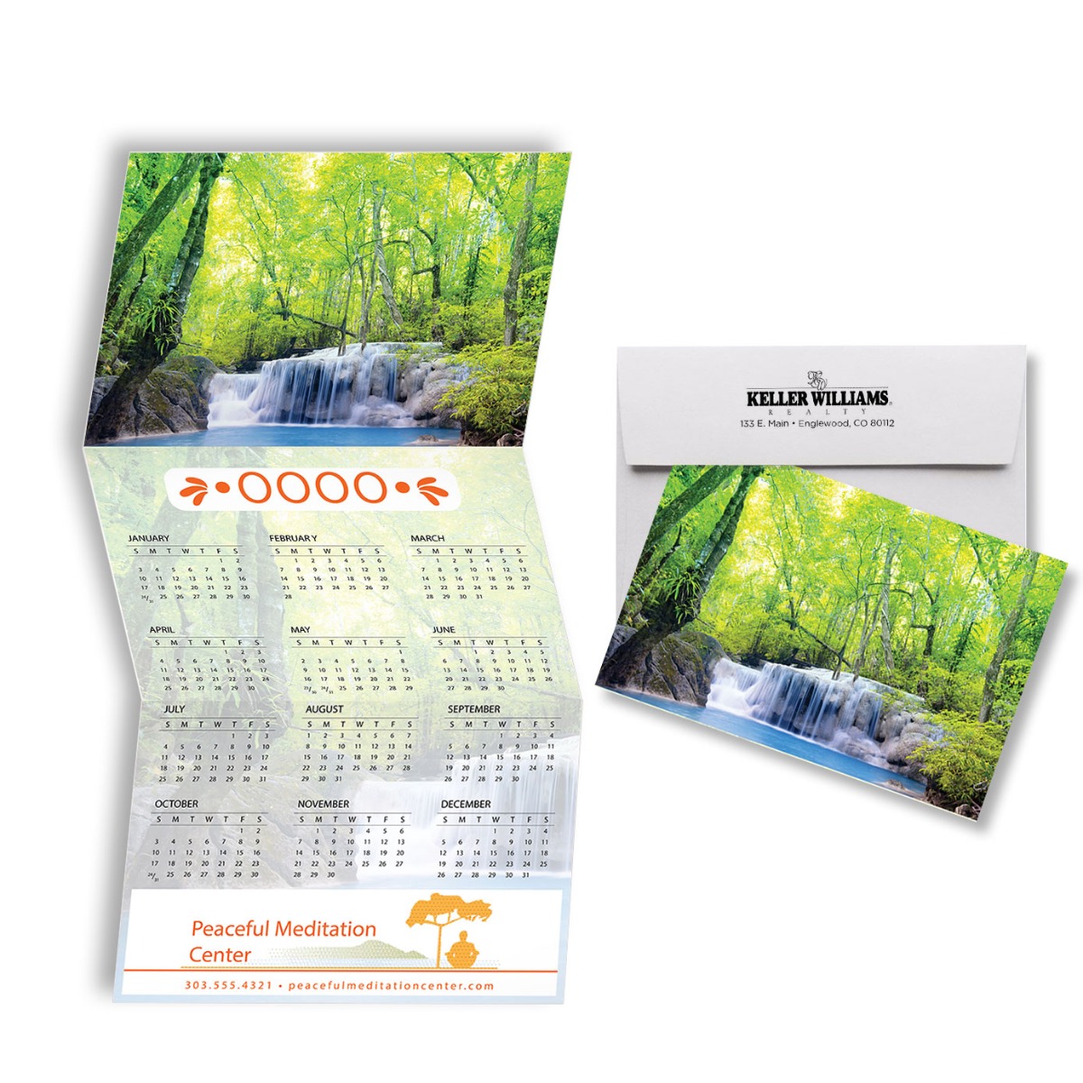 Z-Fold Card Calendar Forest Waterfall