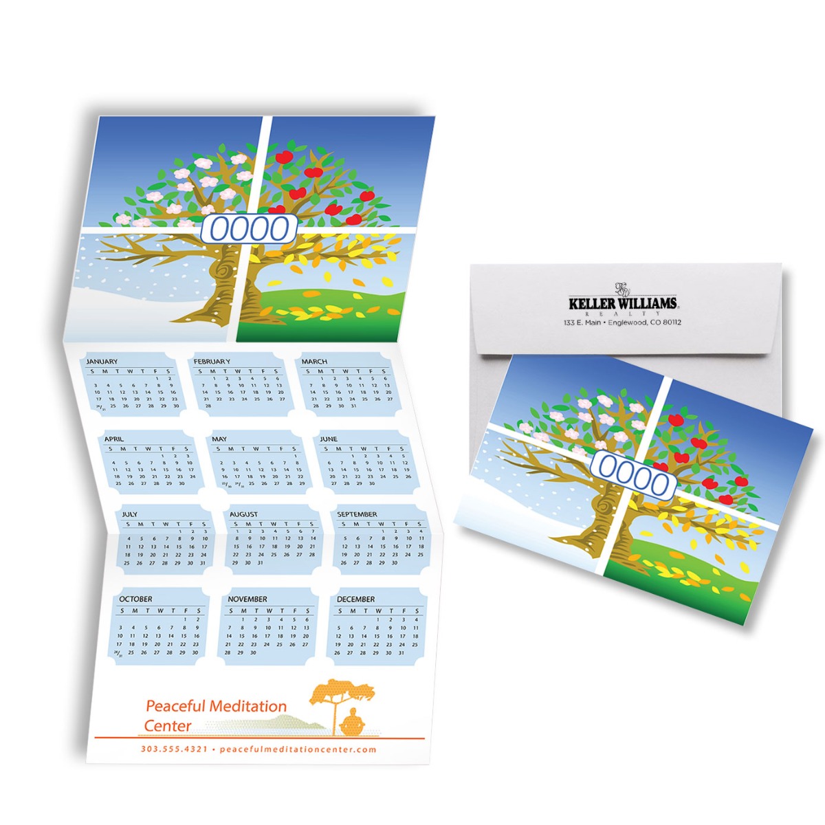 Z-Fold Card Calendar Four Seasons Tree