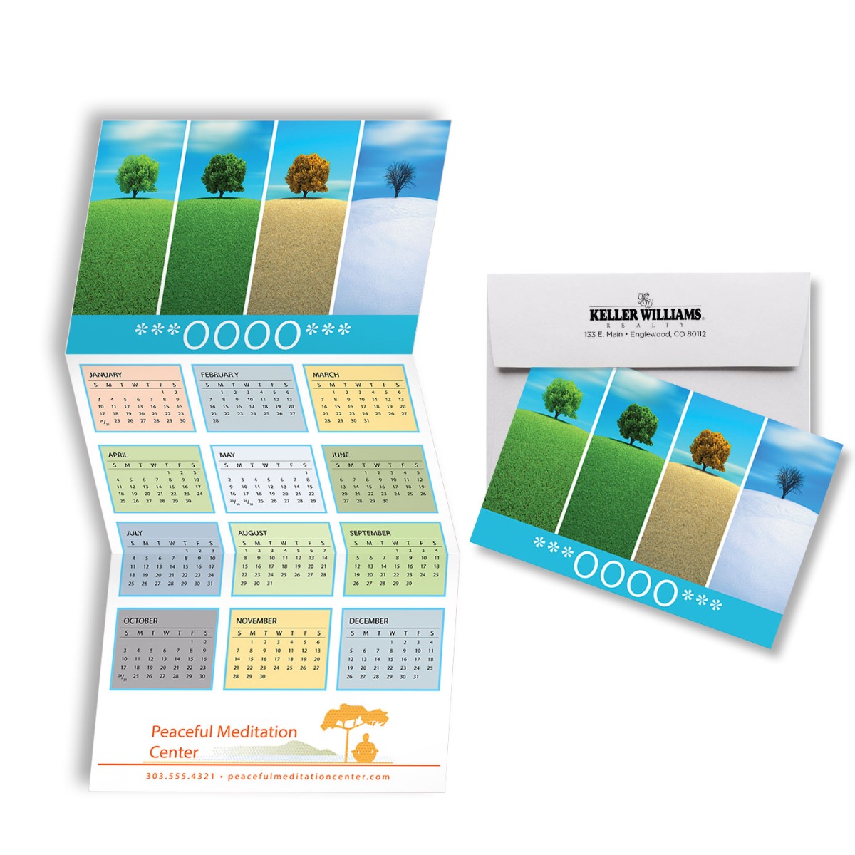 Z-Fold Card Calendar Four Seasons Tree Illustration Blocks