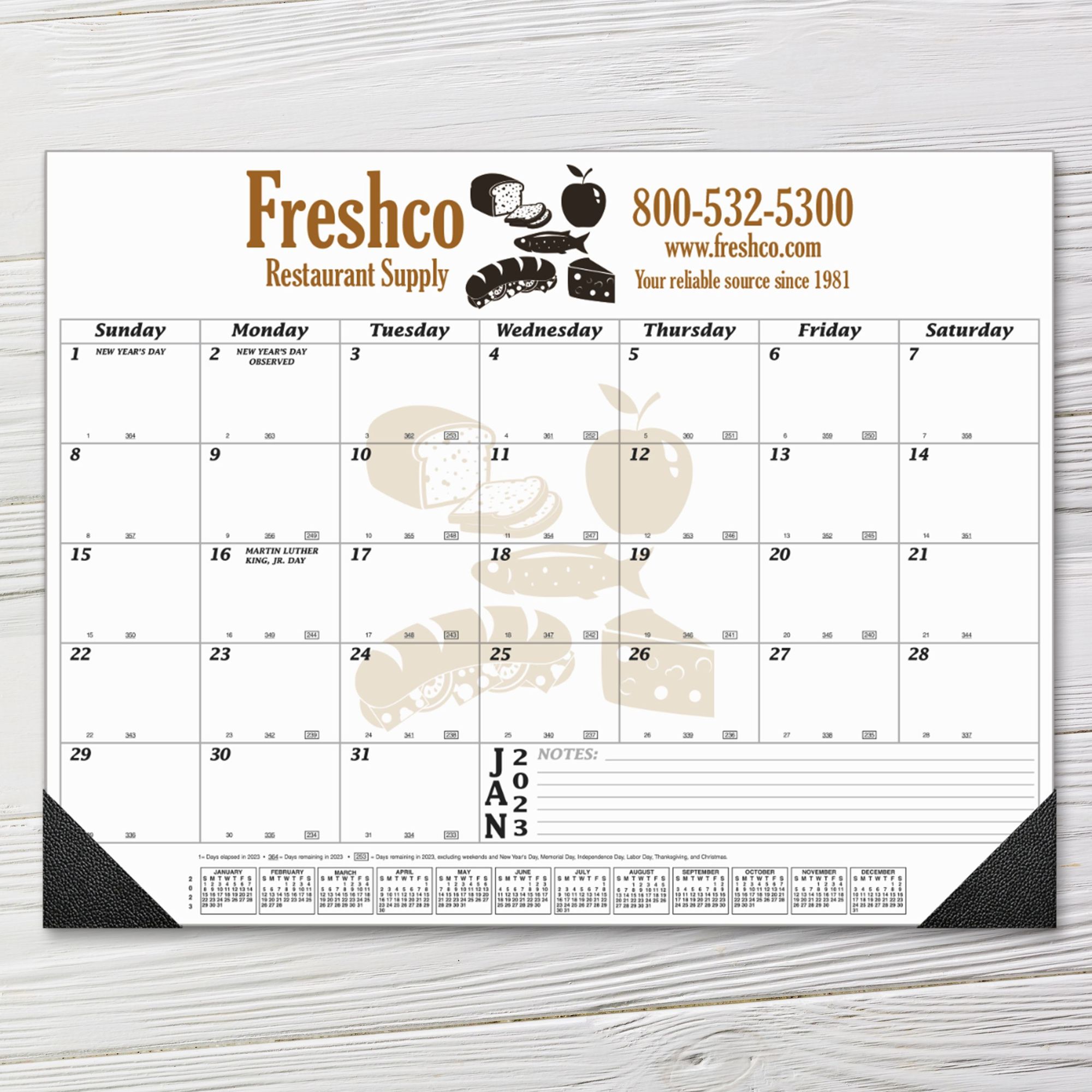 12 Month Desk Calendar | 22" x 17" | 1 Imprint Area | Captain Notepad