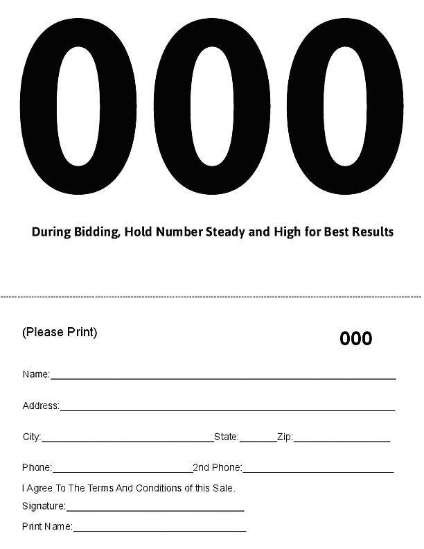 Browse Design - Color Giant Auction Number Cards With Stub ...