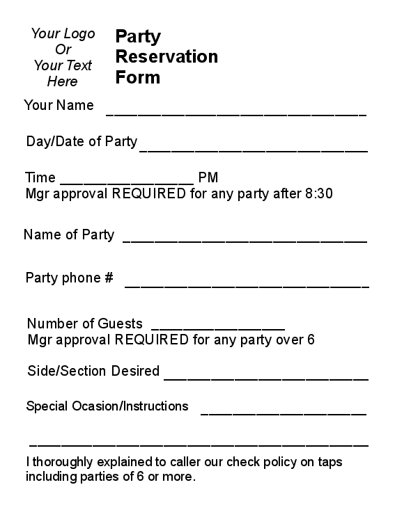 Party Reservation Form