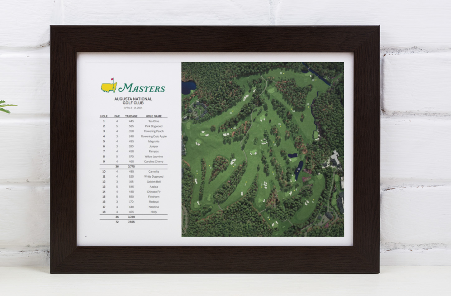 Augusta National Golf Club Map Poster 11" x 17" with yardages - ZoomBuffalo